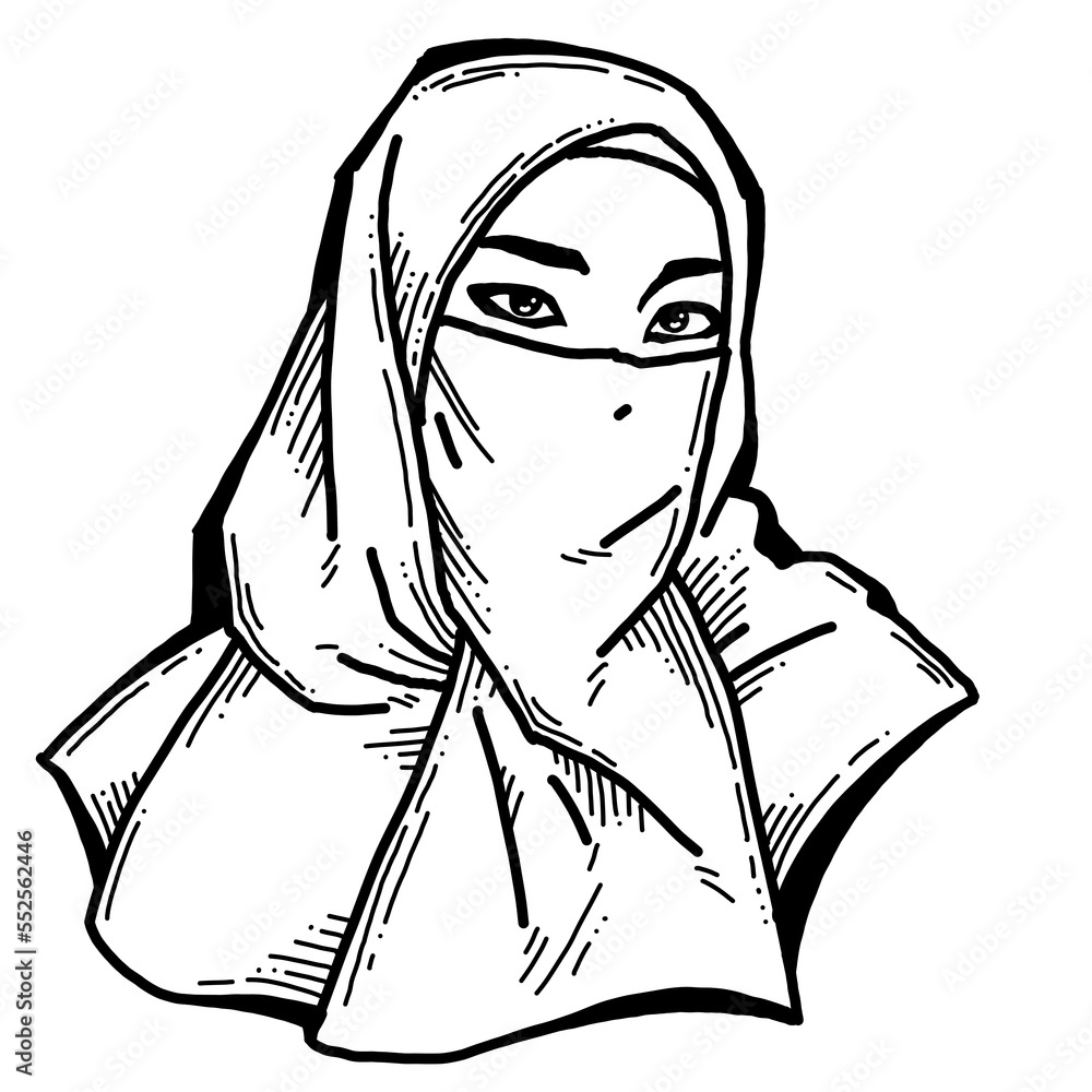 Young Arab woman with beautiful face in traditional fashion niqab head ...