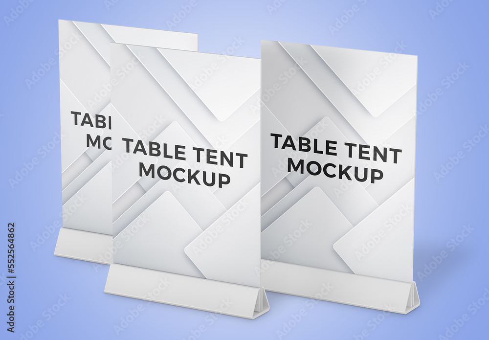 Table Tent Mockup - Triple Half Side View Stock Template | Adobe Stock