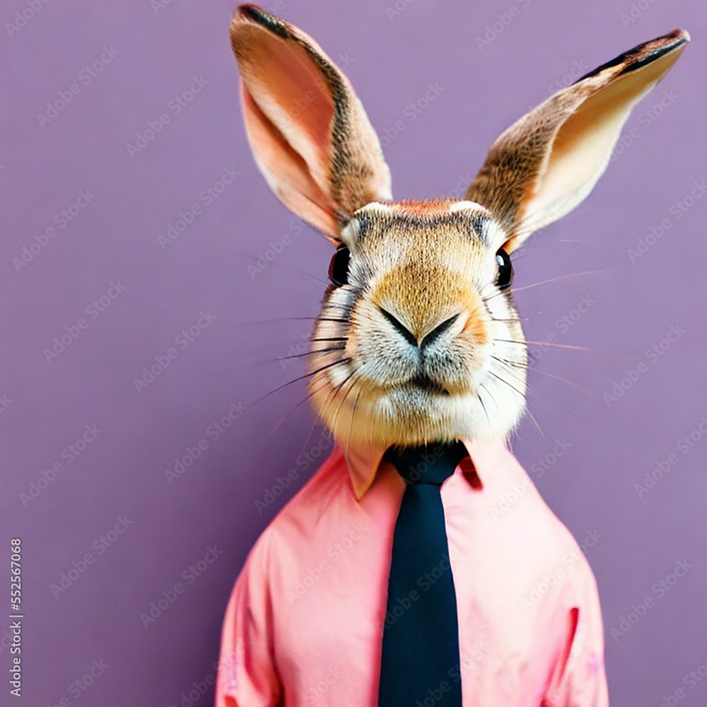portrait of a rabbit in a shirt and tie, a drawing created by a neural ...