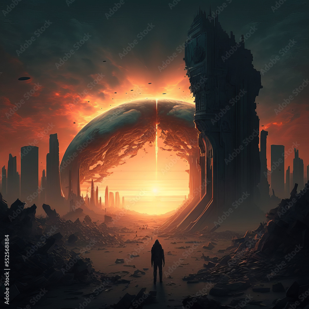 dystopian apocalyptic futuristic landscape scene. Generative ai Stock ...