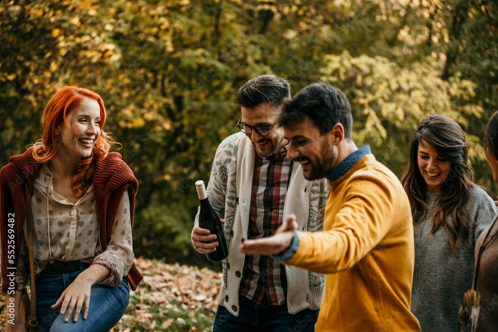 Group of friends welcoming each other. The host welcomed their friends ...