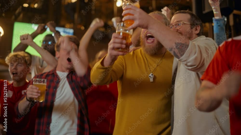 Soccer Club Members Cheering for Their Team, Drinking Beer in a Pub ...