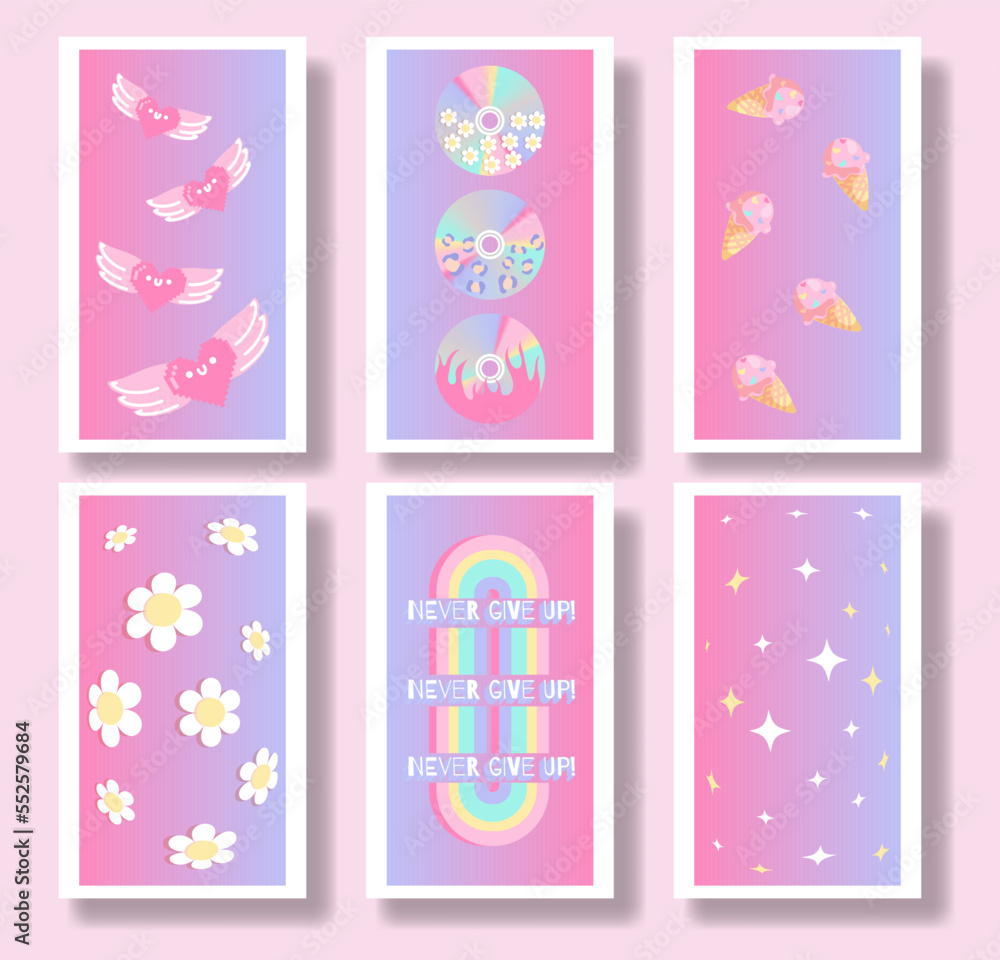 Collage of y2k style background vector. Set of lovely vibes wallpaper ...