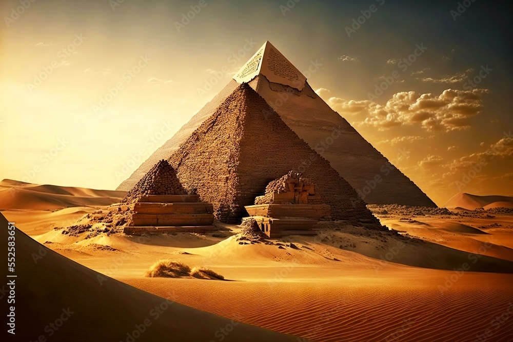 ancient egyptian pyramid in desert dune , made with generative ai Stock ...