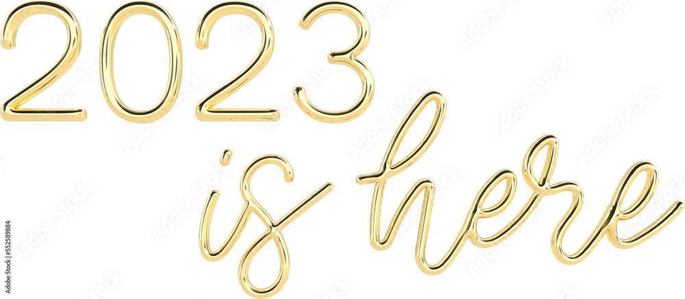 2023 Is here Golden 3D Metallic Thin Chrome Cursive Text Typography ...