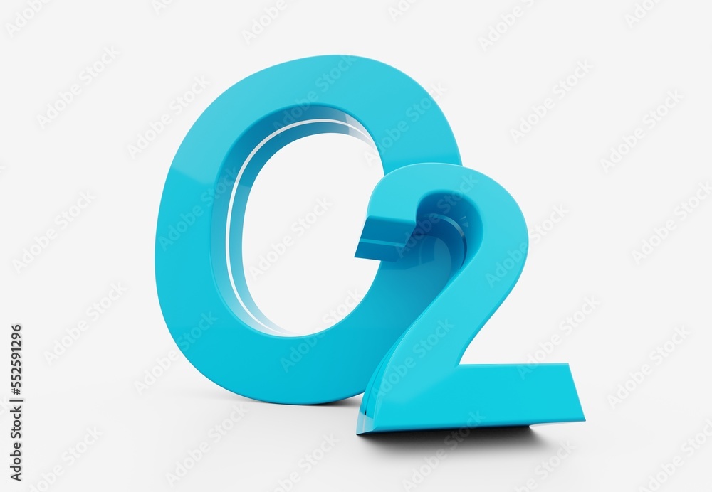 O2 - Blue glass Oxygen molecule symbol on white background Stock ...