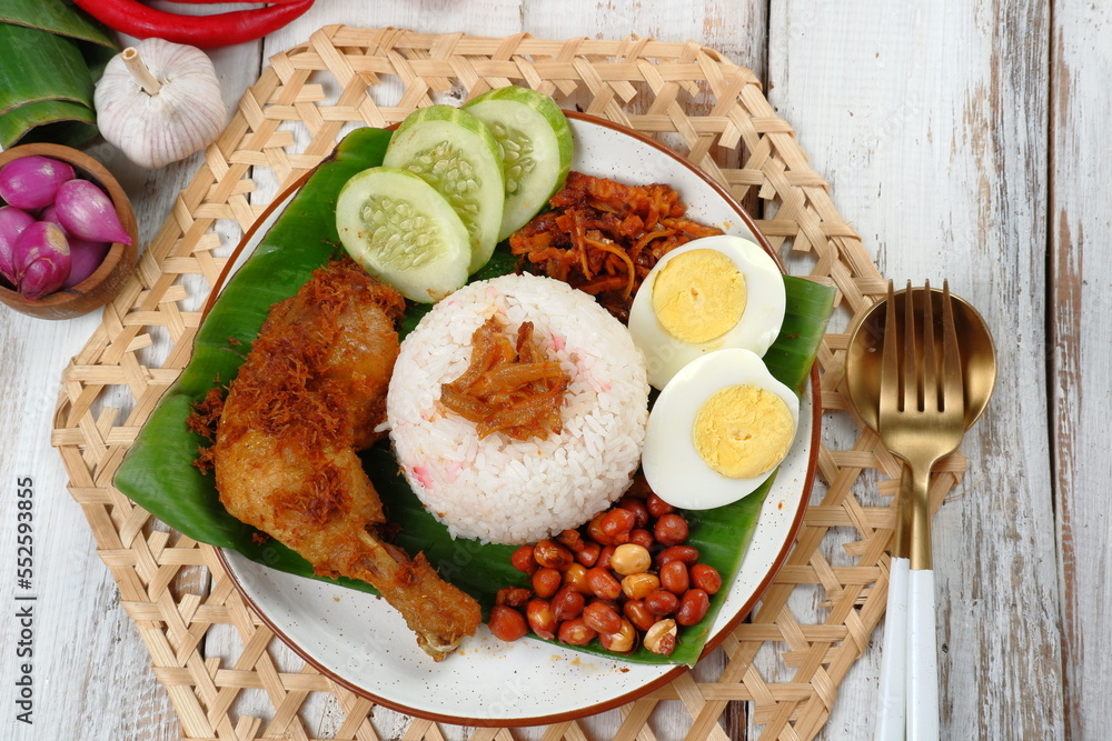 Nasi lemak -Malay fragrant rice dish cooked in coconut milk and pandan ...