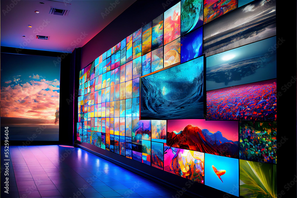 Video wall with multimedia images on different television screens Stock ...