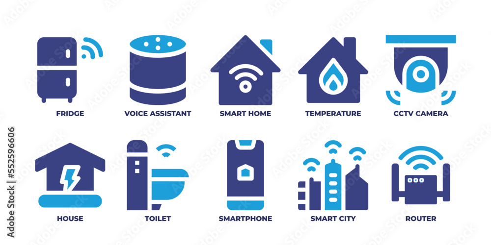 Smart house icon set. Duotone color. Vector illustration. Containing a ...