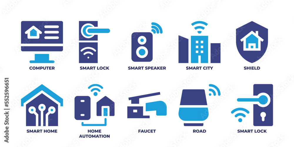 Smart house icon set. Duotone color. Vector illustration. Containing a ...