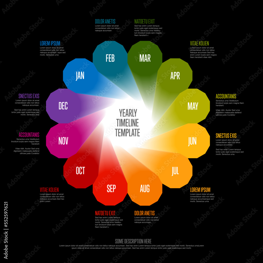 Full year timeline template made from flower Stock Vector | Adobe Stock