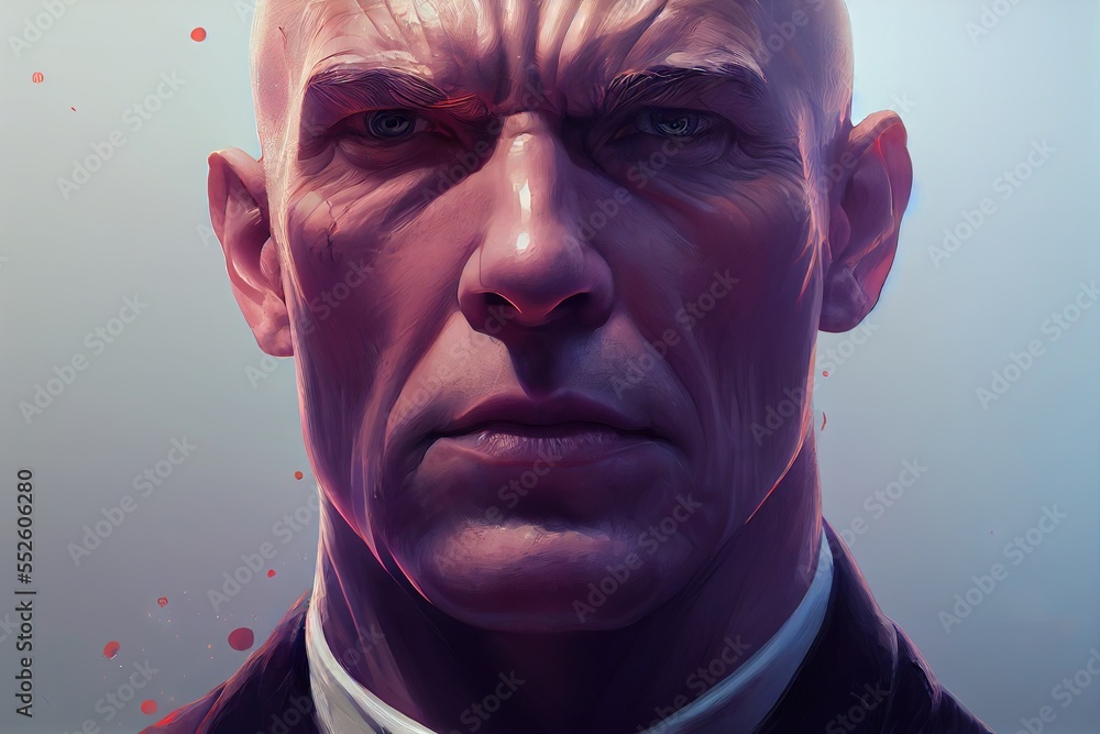 Portrait of a tuxedo-clad, bald, and muscular hitman Stock Illustration ...
