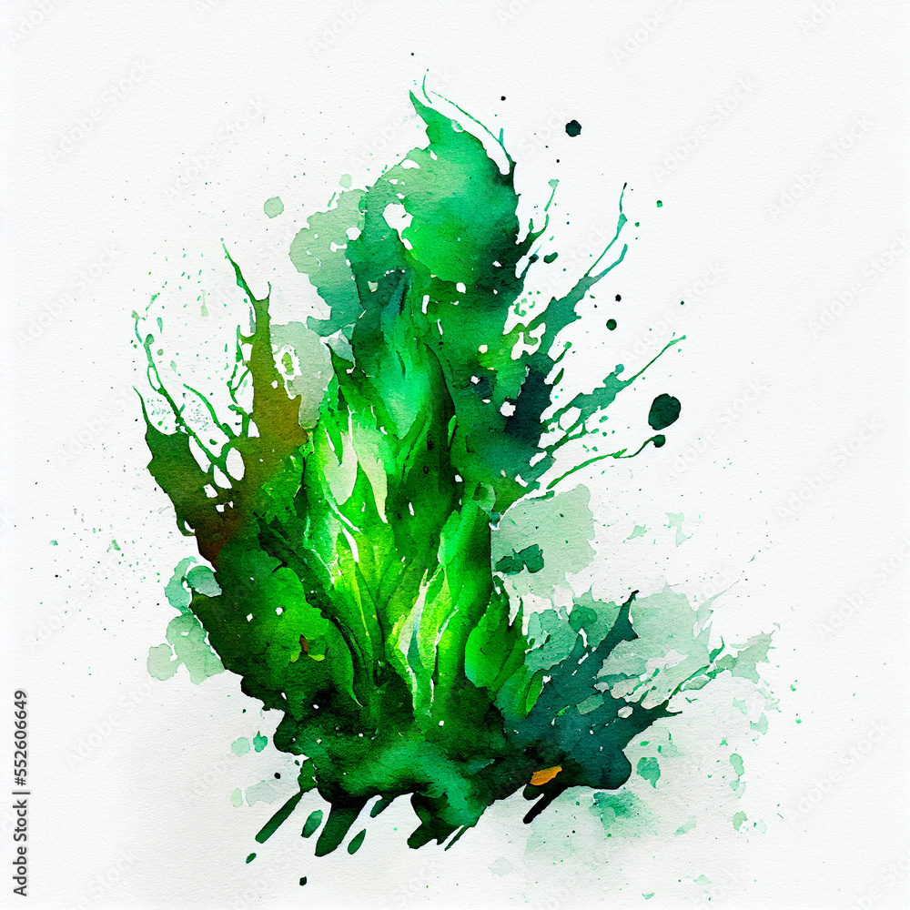 Abstract double exposure watercolor green fire. Digital illustration ...