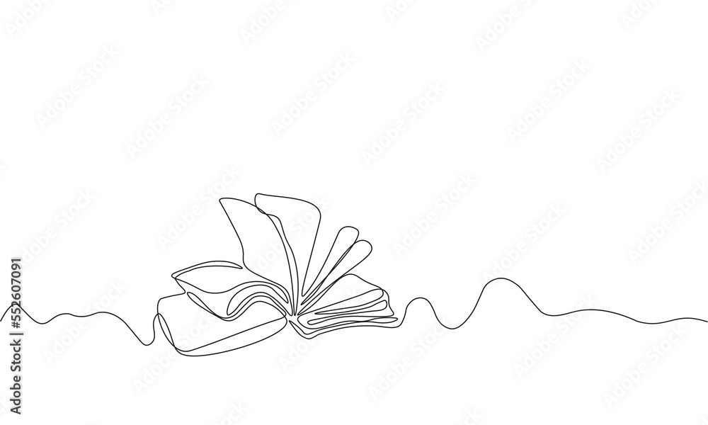 Continuous one line drawing of open book with flying pages. Vector ...