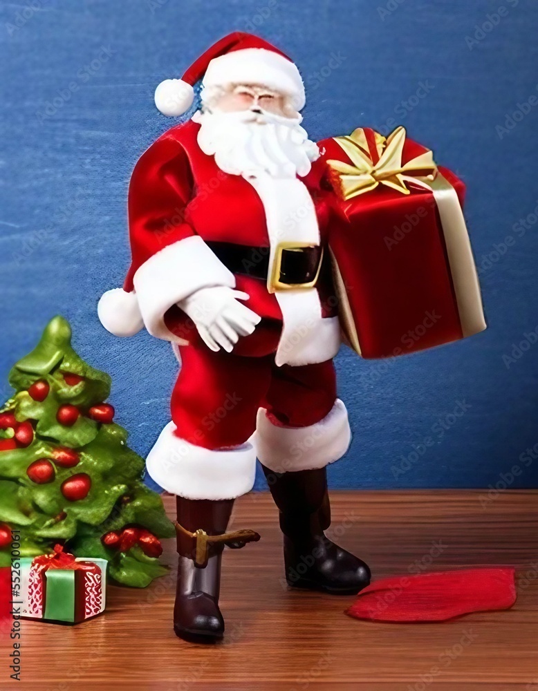 Santa Claus action figure - Christmas miniature with gifts - generative ...