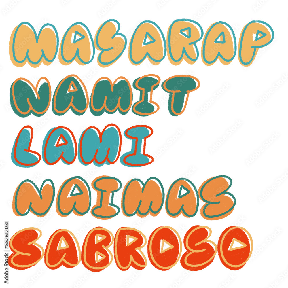 Lettering of the word "Masarap" in earth colors, translated into ...