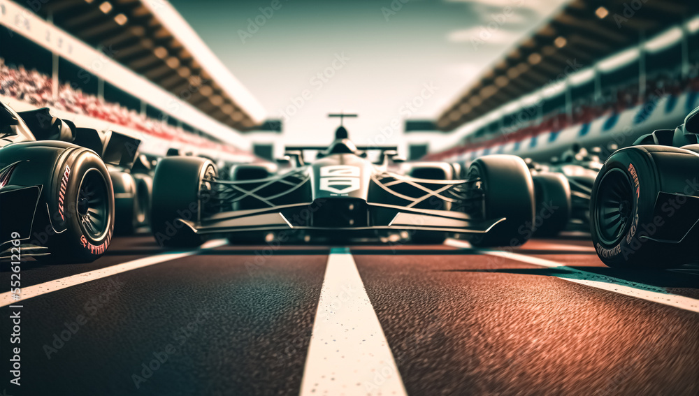 Racer on a racing car passes the track. Motor sports competitive team ...