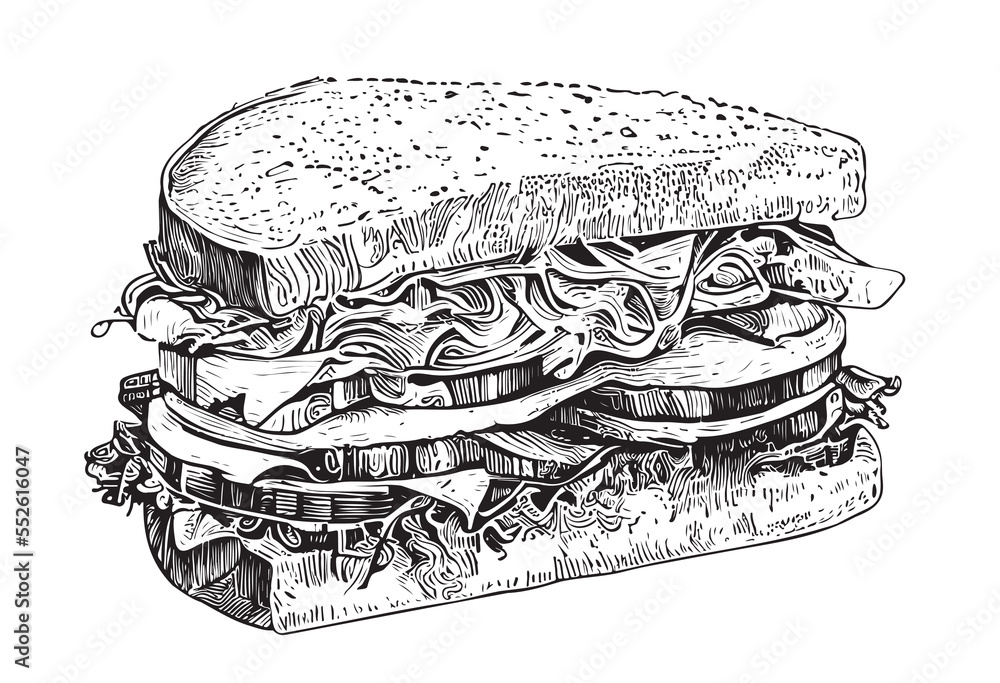 Sandwich hand drawn sketch food Restaurant business concept.Vector ...