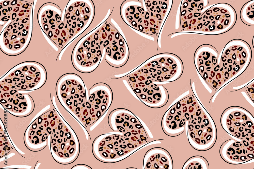 Heart signs seamless pattern and stylized leopard pattern inside the ...