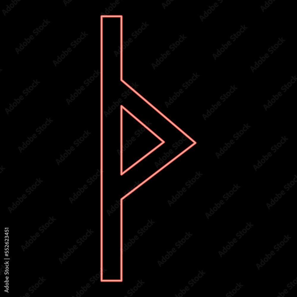 Neon thurisaz rune Tpurizas Tor Thorn red color vector illustration ...