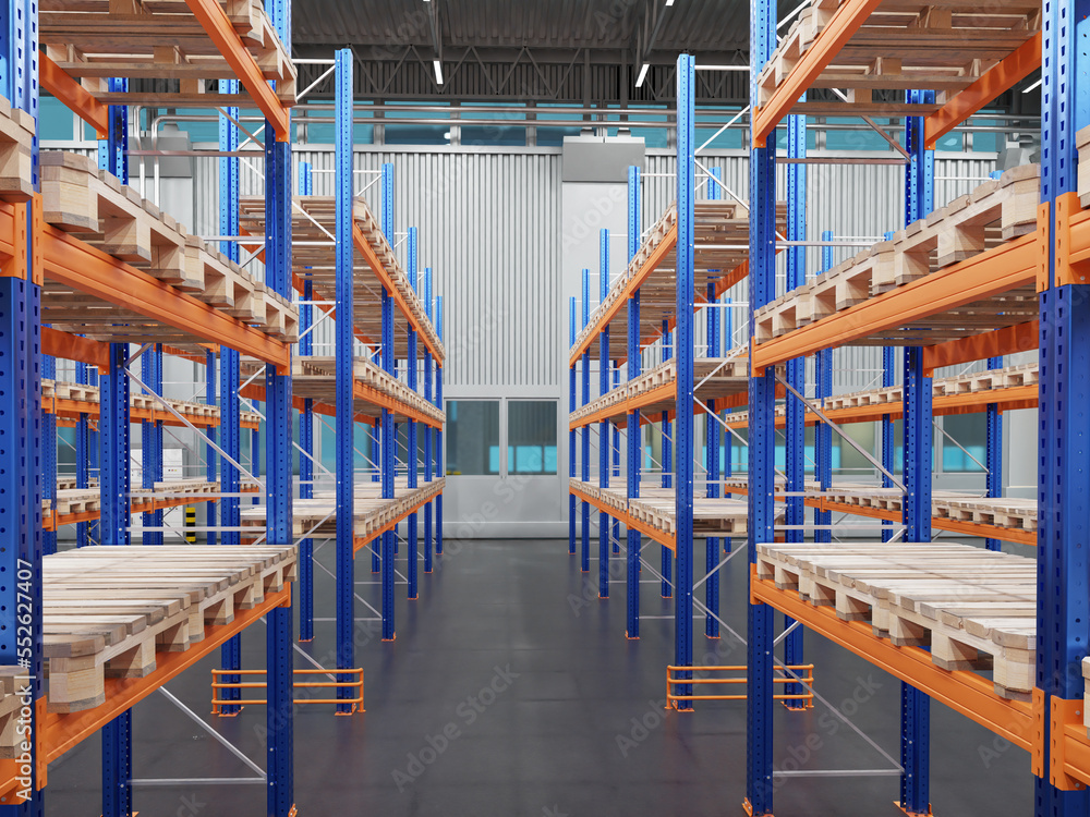 Warehouse room. Warehouse shelving storage, metal, pallet racking ...