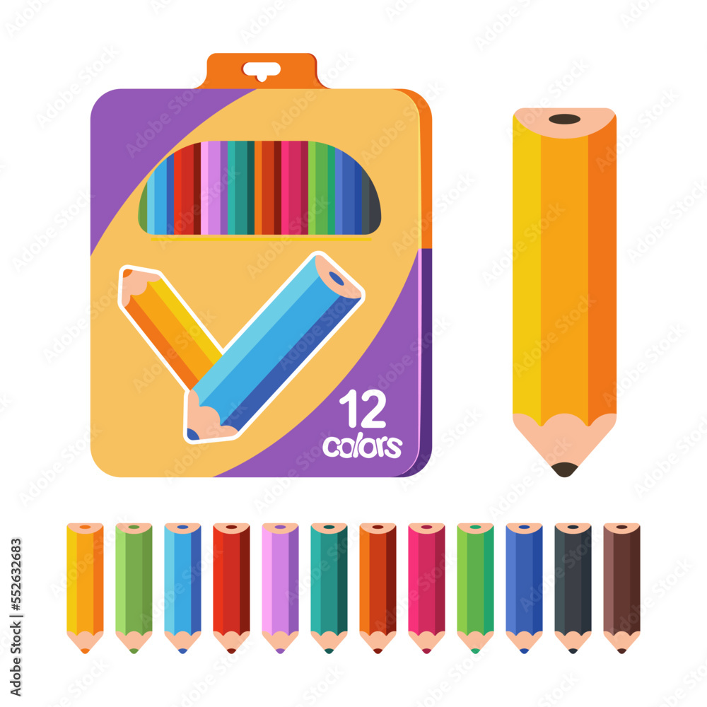 Colored pencils vector cartoon illustration isolated on white ...