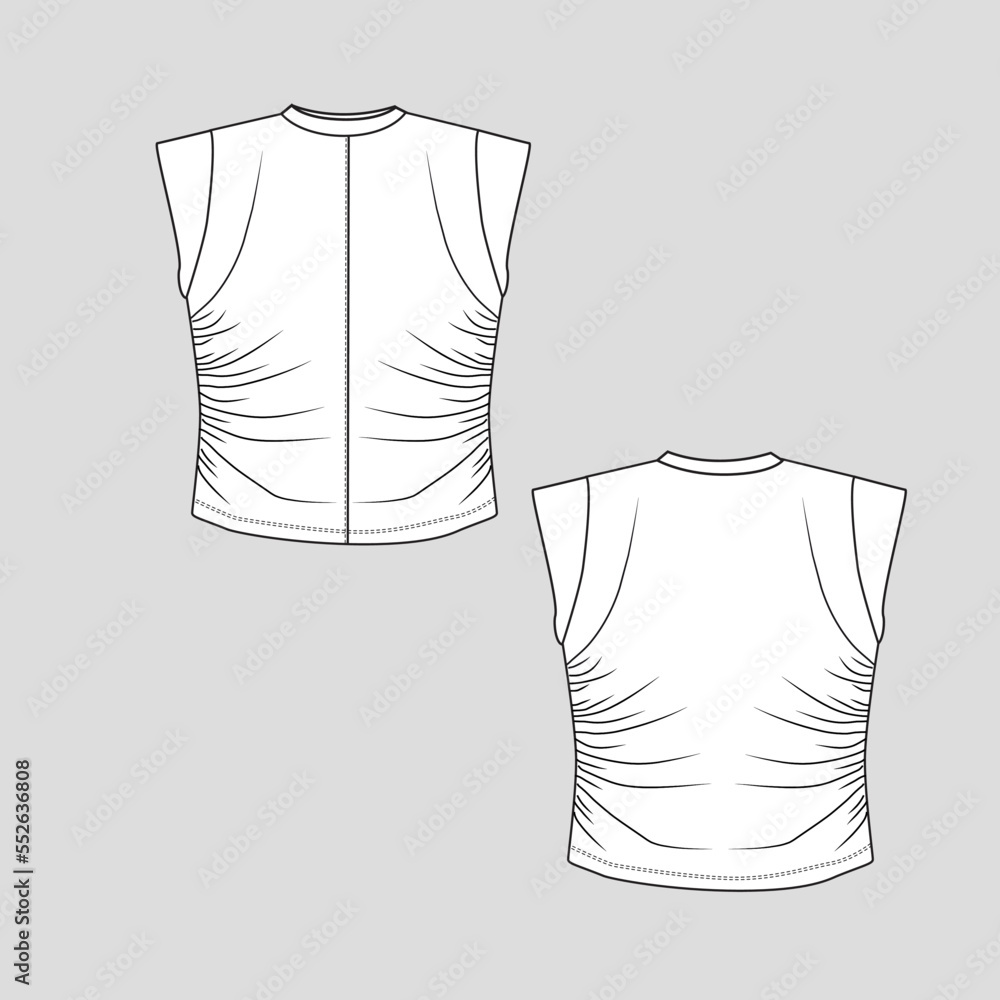 Cap Sleeve Shirred gathering ruched top Crew neck gathering fashion ...