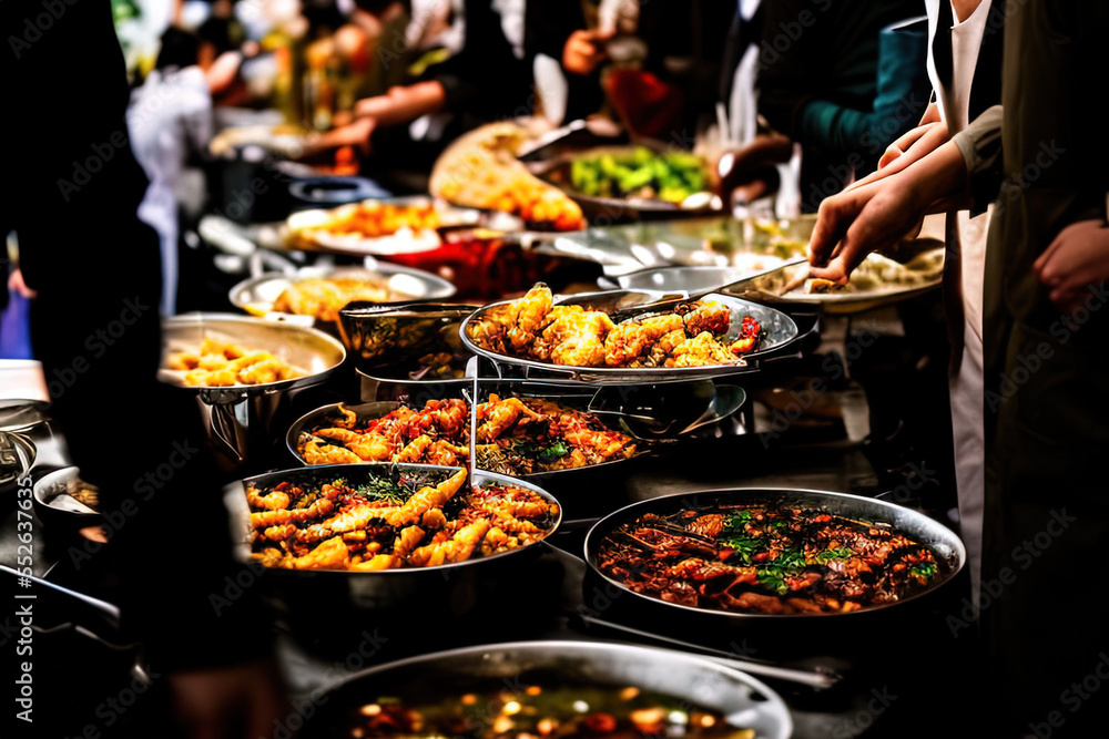 photography of a group of people in a market standing around a table ...