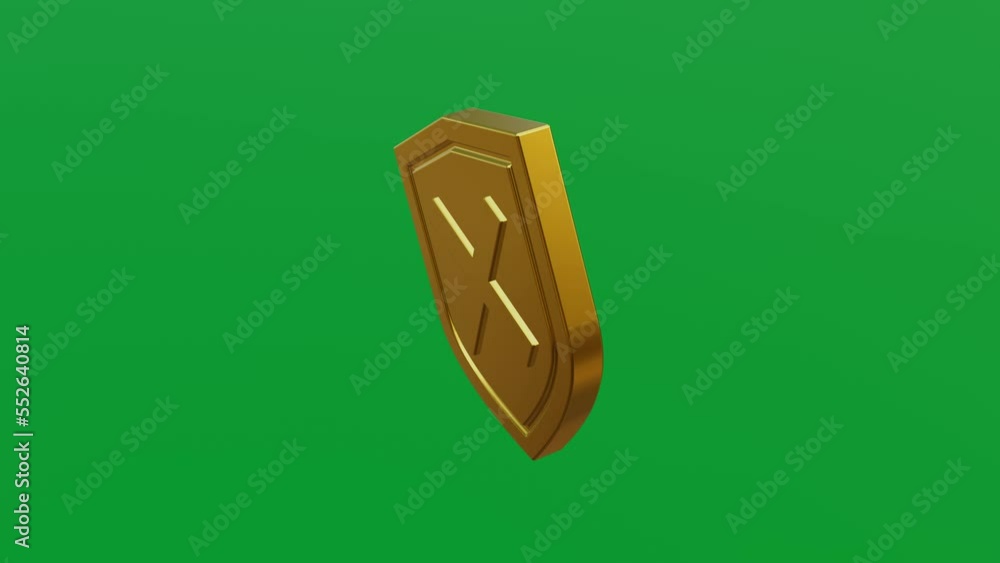 3D animation of Golden Shield with decline icon on green screen, Shield ...