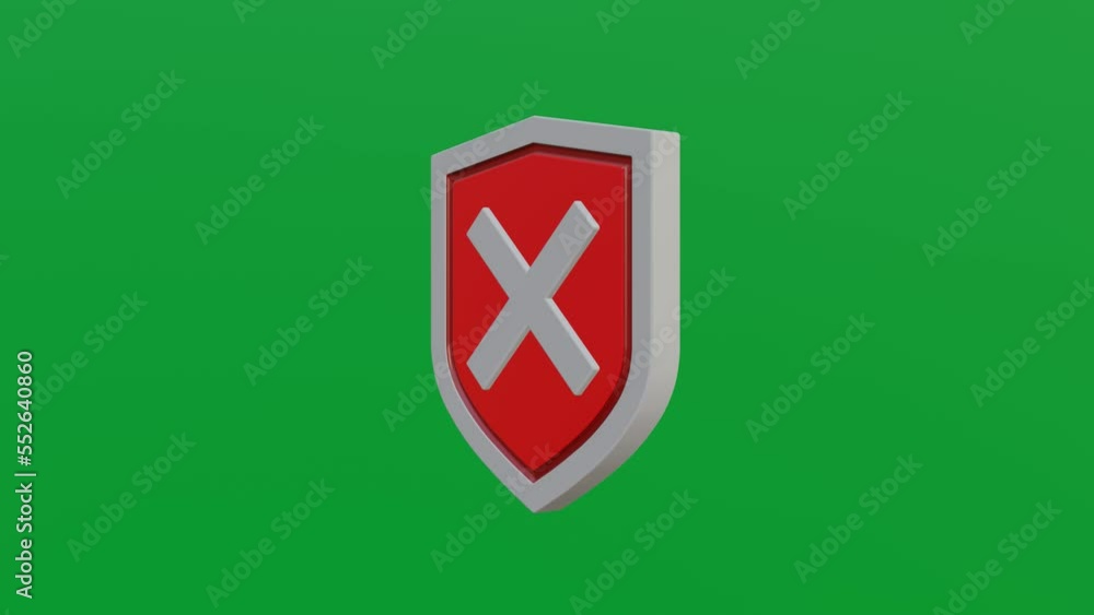 3D animation of Shield with decline icon on green screen, Shield with ...