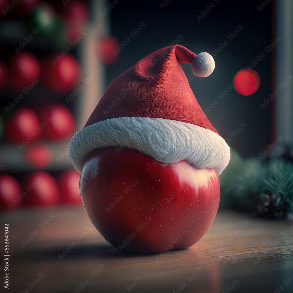 red apple with santa hat, illustration generated by AI Stock ...