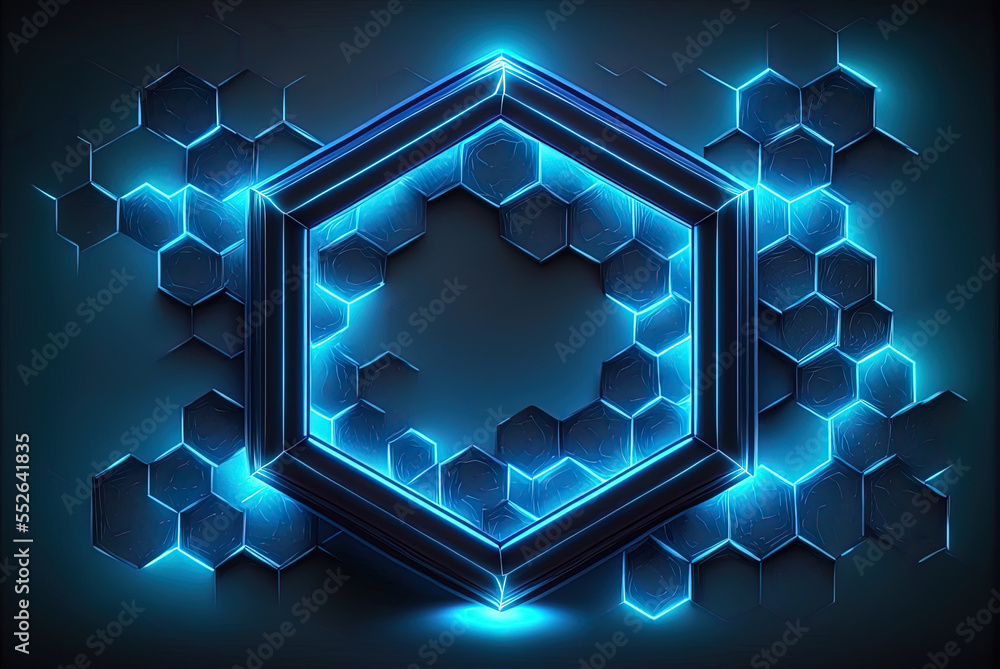Background with blue pentagonal neon lights Generative AI Stock ...