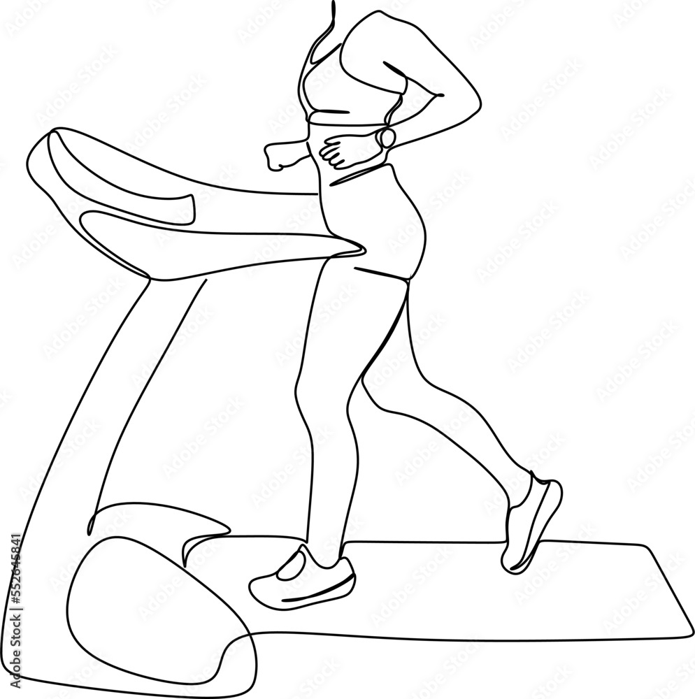 Vetor de Continuous line drawing of a young woman running on a ...