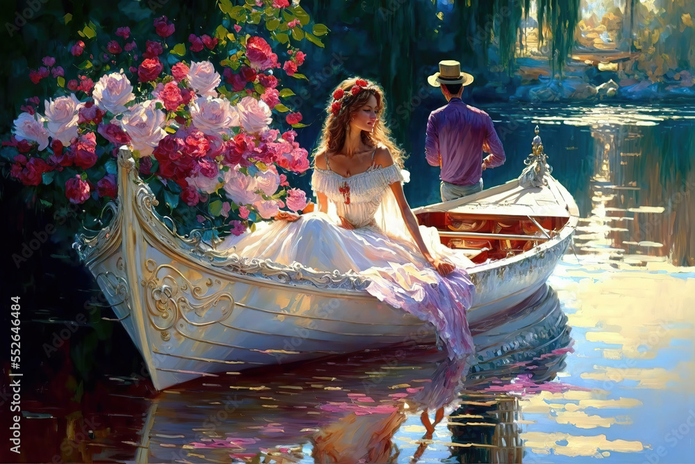 Generative AI : a beautiful young princess taking a boat ride in her ...