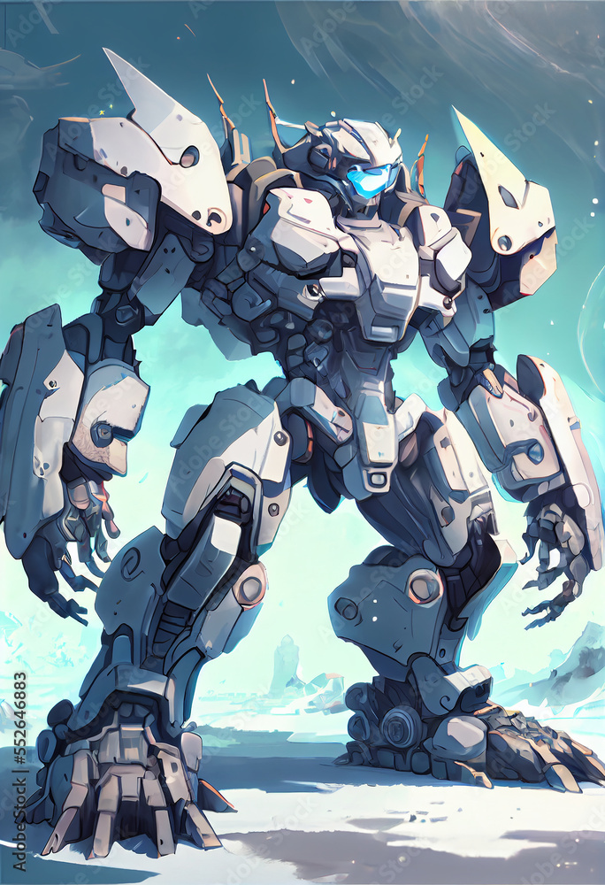Illustrazione Stock Snow leopard mech suit generative art | Adobe Stock