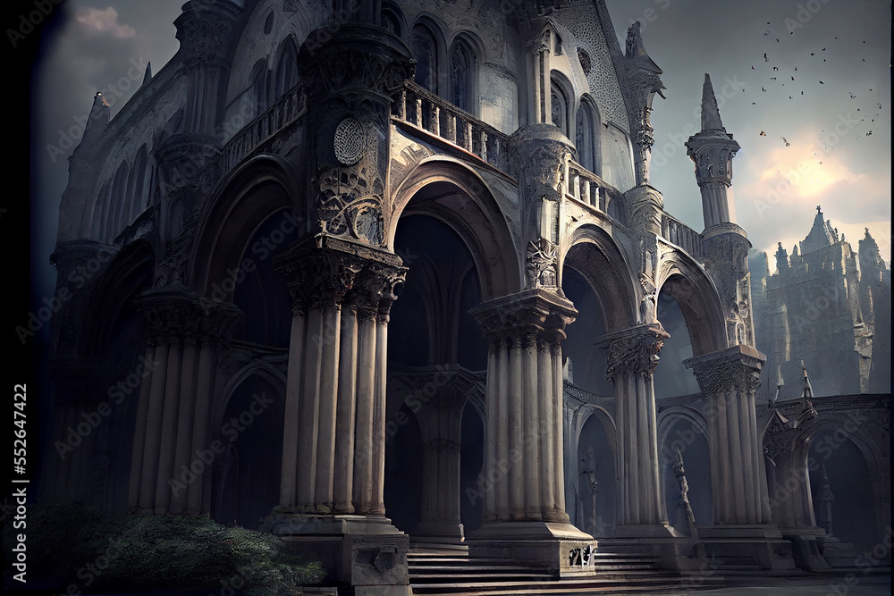 Gothic architecture with giant pillars generative art Stock ...