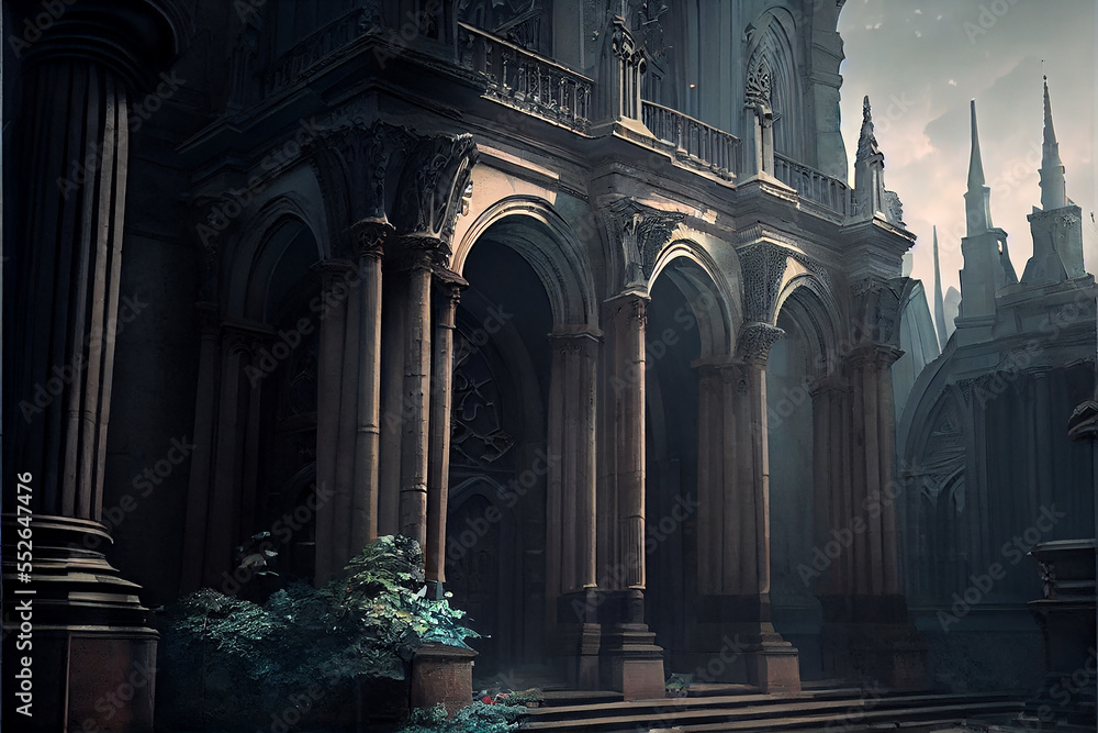 Gothic architecture with giant pillars generative art Stock ...