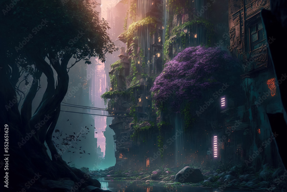 Magic city. A place where magical creatures live. Tree house, dreamland ...