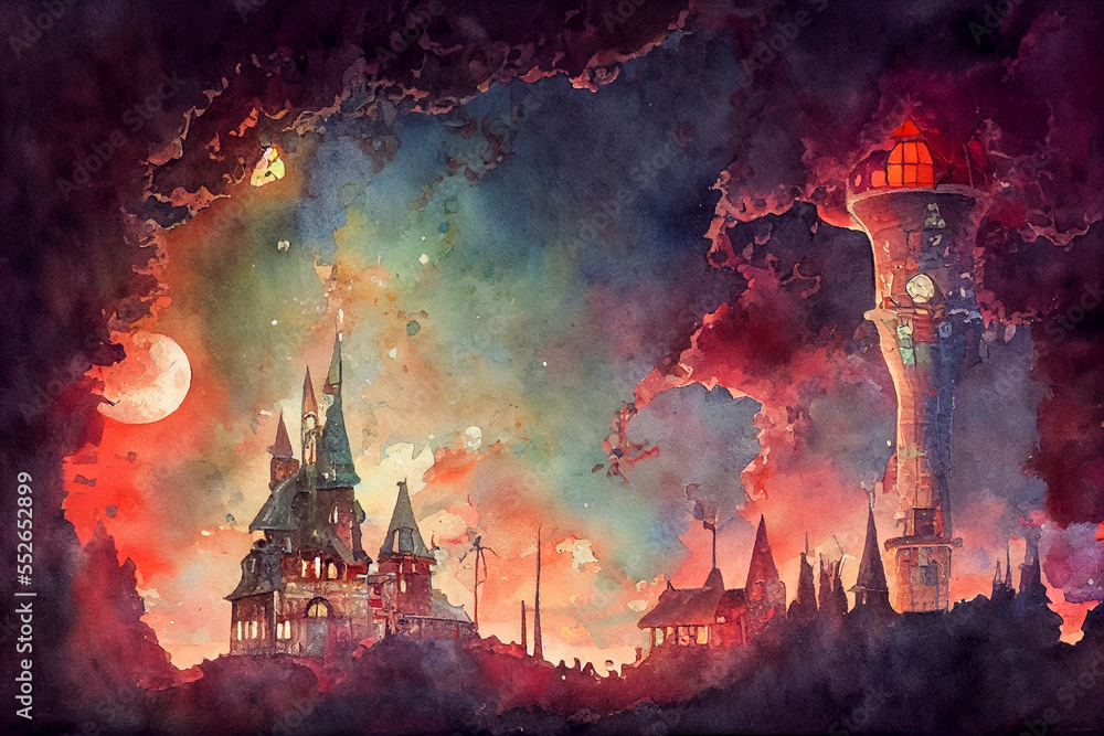 Fantasy castle, fairytale medieval tower, generative ai illustration ...