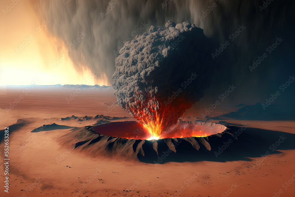 Eruption of a huge volcano on Mars, the strongest ejection of ash and ...