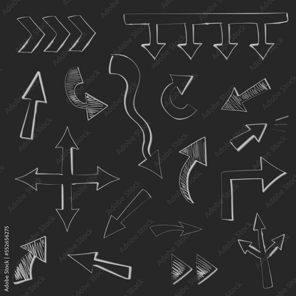 Collection of chalk hand drawn arrows different shape. Big and small ...