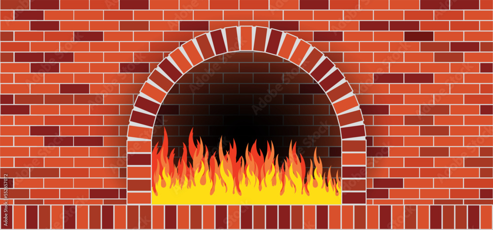 Stone brick pizzeria pizza oven. Firewood hot fired oven. Fire bakery ...