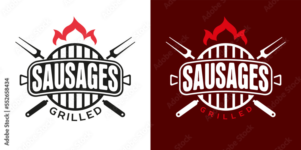 Grilled sausage logo and label template. Barbecue concept, grilled food ...