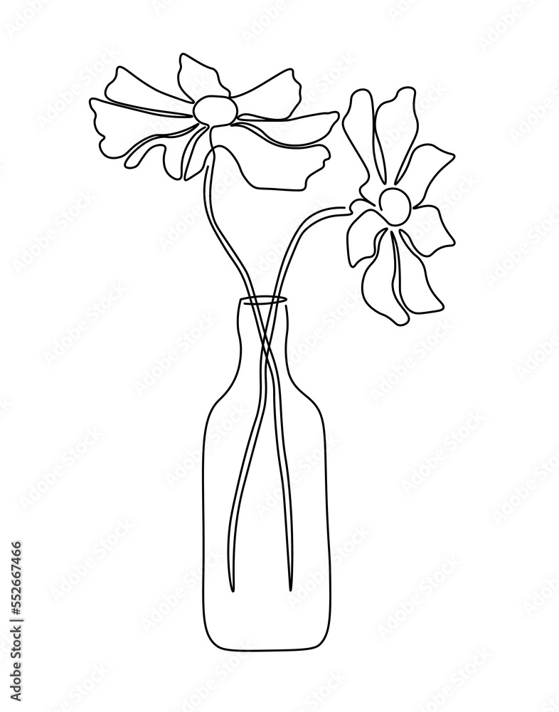 Flower One Line Drawing Art Continuous Line Drawing Flowers In A Vase