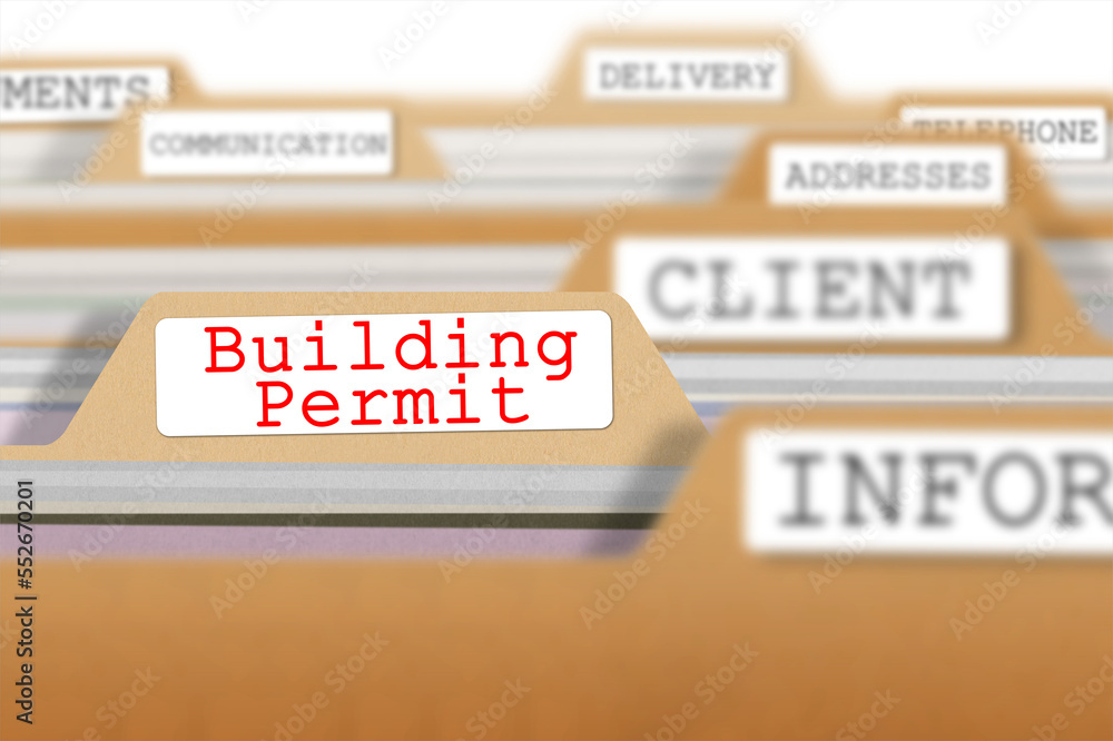 Building Permit concept with word on folder register of card index ...