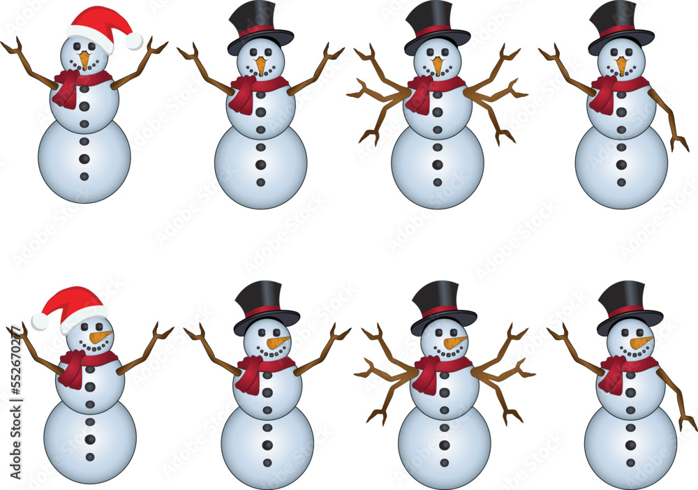 Set of Christmas snowman emoticons. Avatars of a snowman showing ...