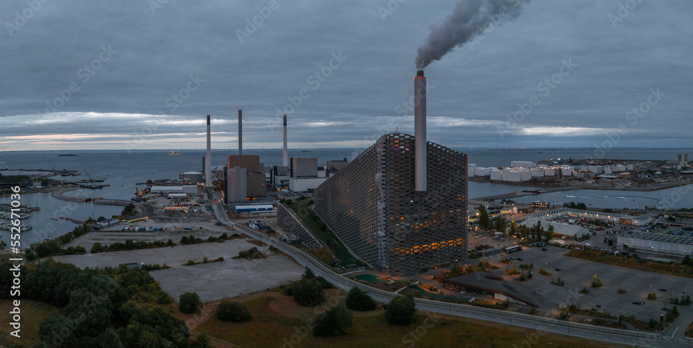 Aerial view of the Amager Bakke, Amager Hill - a heat and power waste ...