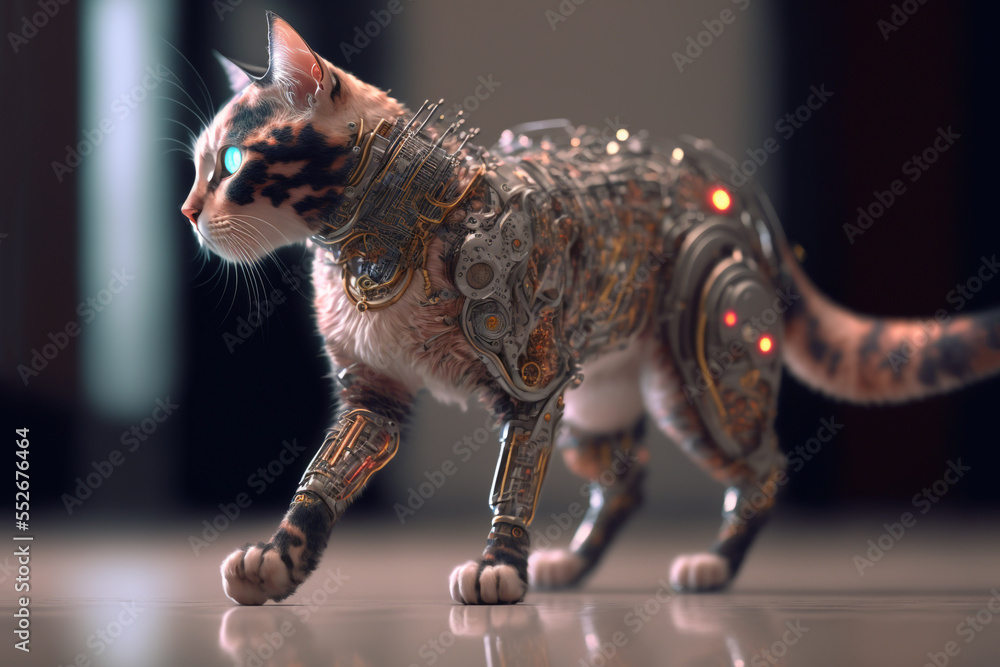 futuristic cybermetic theme illustration of cat cyborg or robotic pet ...
