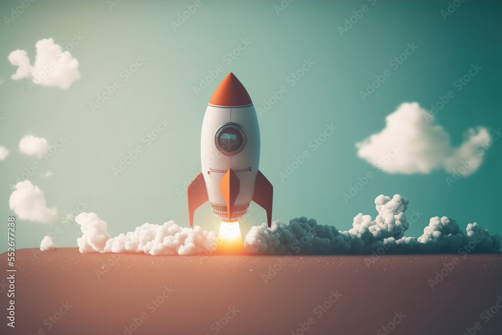 Cute space ship rocket launch Stock Illustration | Adobe Stock
