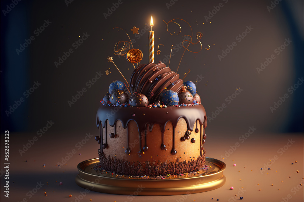 Celebration birthday cake with lots of icing and decorations ...